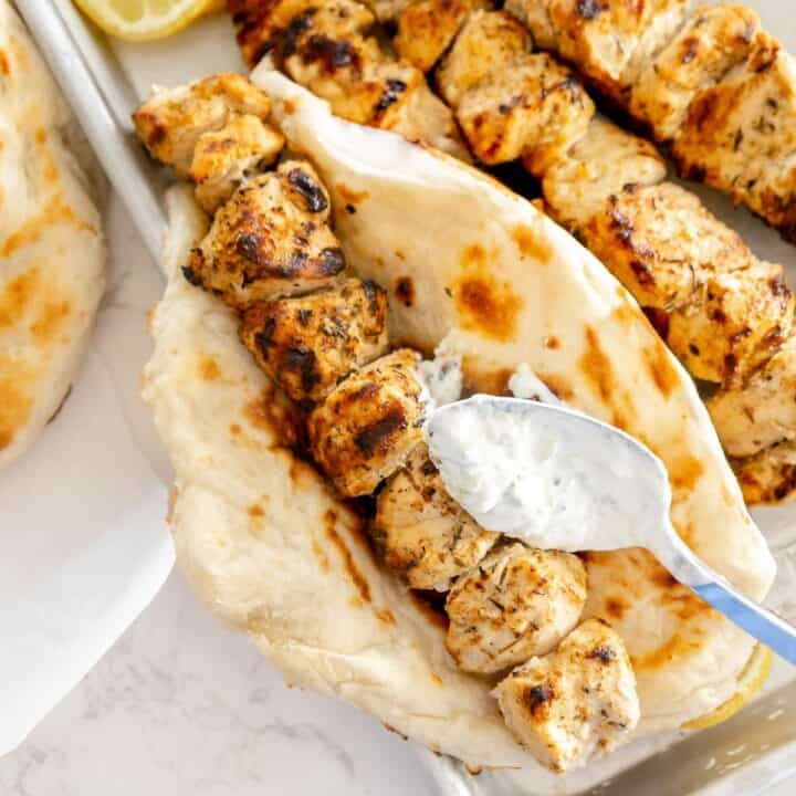 Grilled Greek Chicken Souvlaki Pitas – The Sassy Foodie