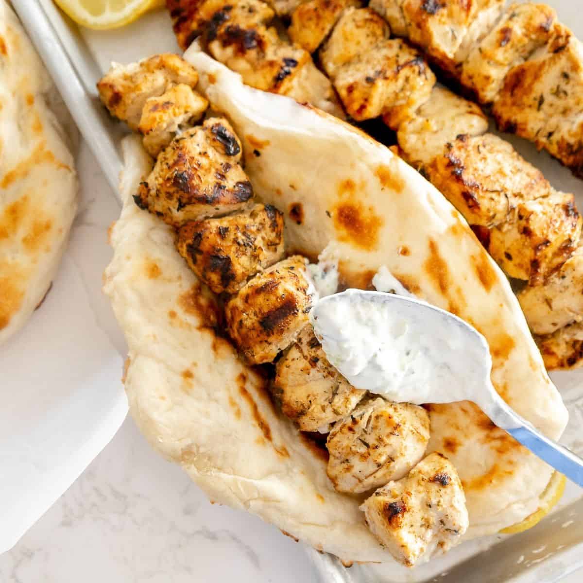 Grilled Greek Chicken Souvlaki Pitas – The Sassy Foodie